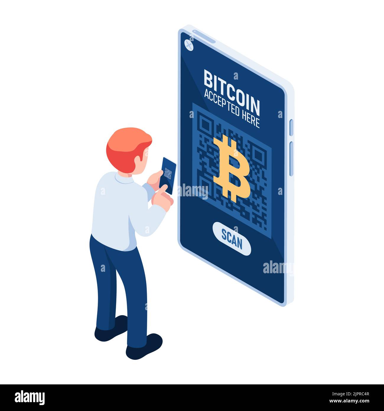 Flat 3d Isometric Business use QR Code to make payment in Bitcoin ...