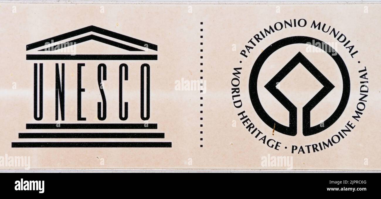Unesco logo, Philippi archeological site, Macedonia, North-Eastern ...