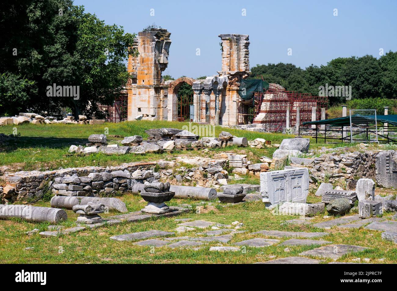 Basilica ruins, Philippi archeological site, Macedonia, North-Eastern ...