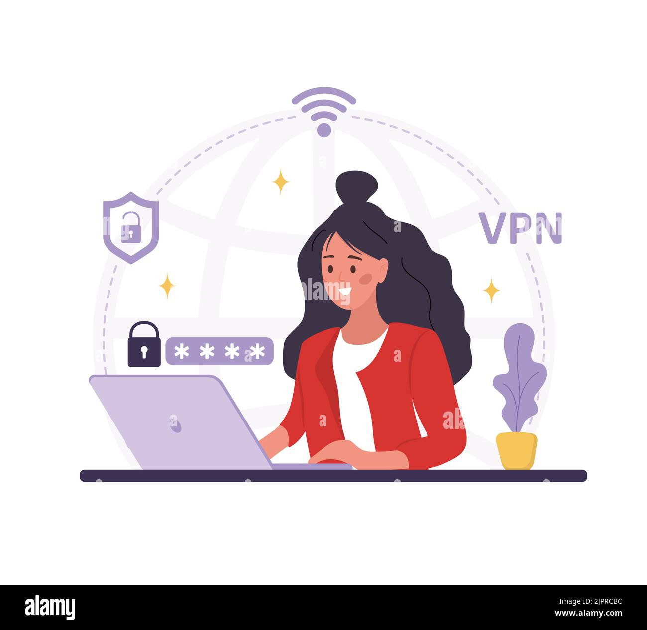 VPN Technology concept. Woman using app for protect personal data ...