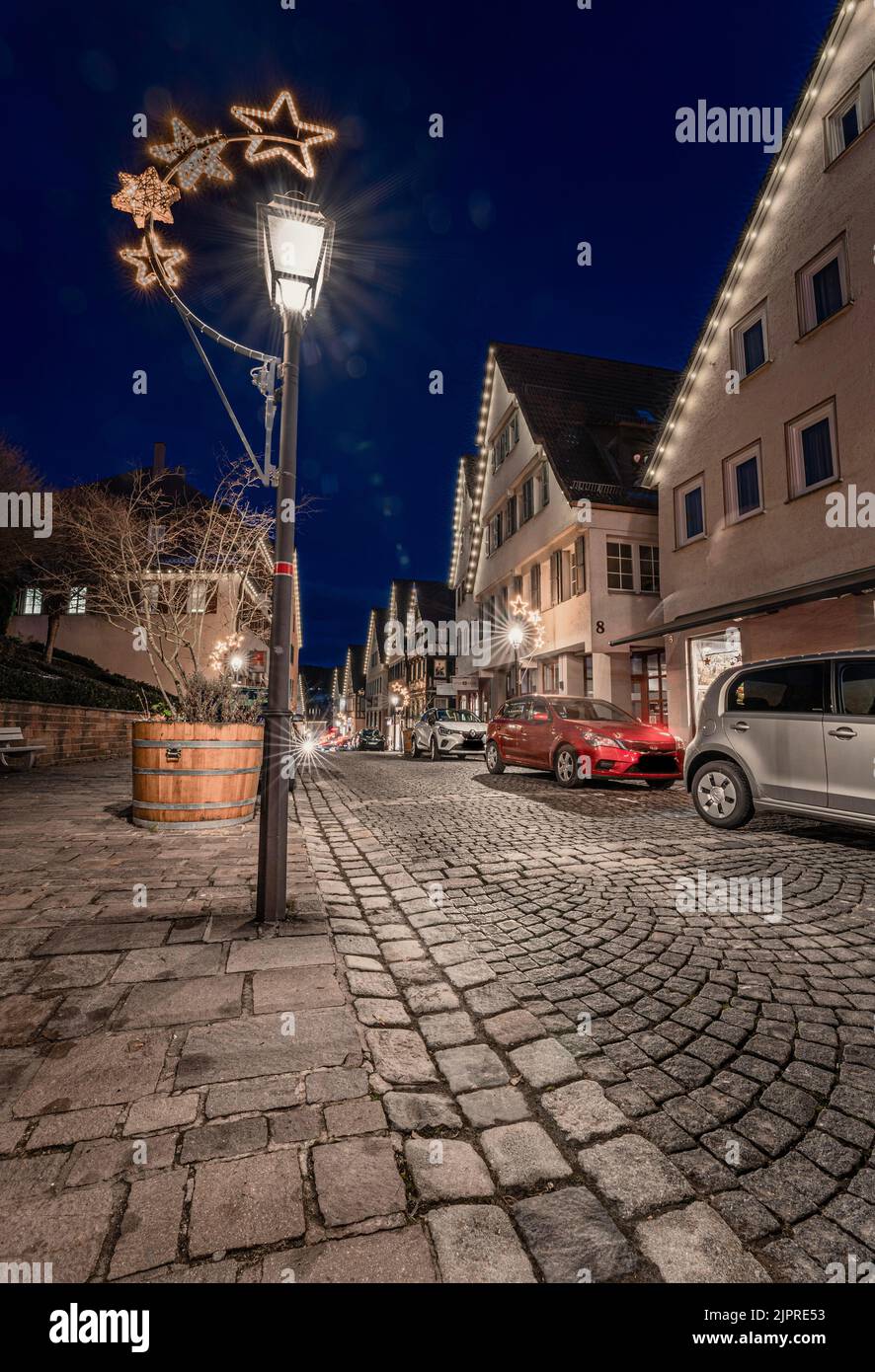 Christmas lights at night in the historic old town, Weil der Stadt ...