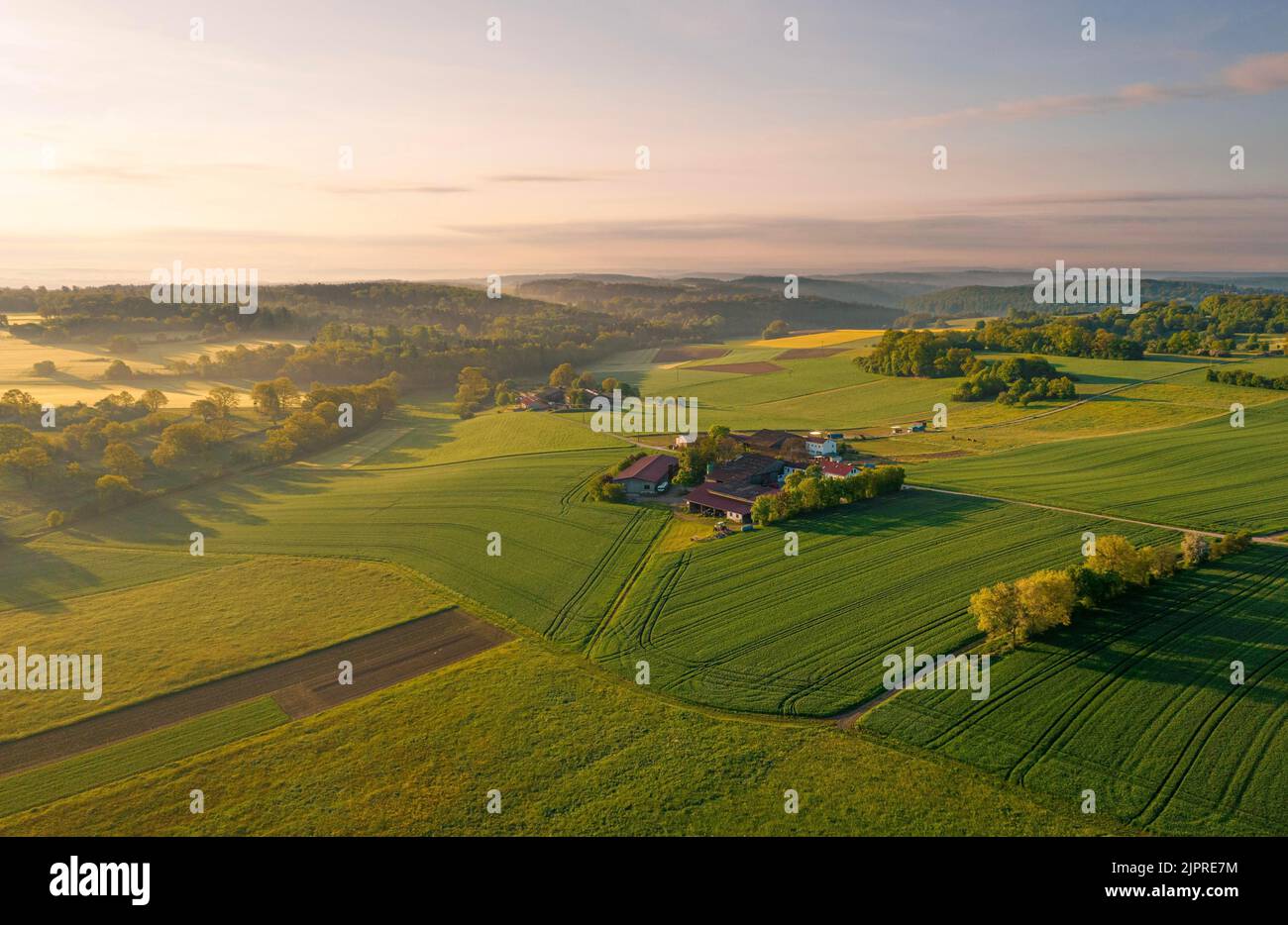 Landscape photograph of a farm surrounded by green fields, Gechingen ...