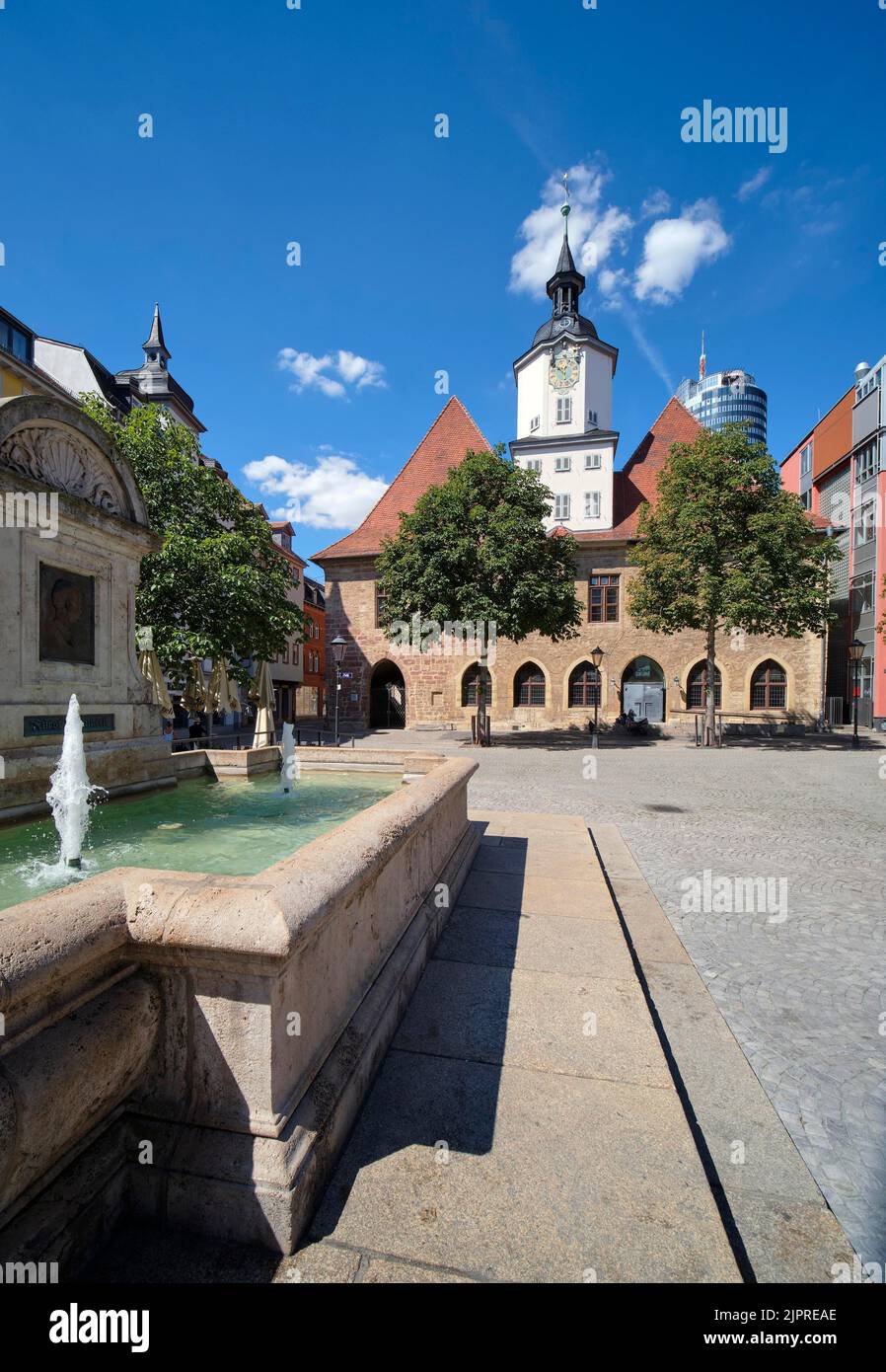 Historic town hall, market with Bismarck fountain, Jena, Thuringia ...