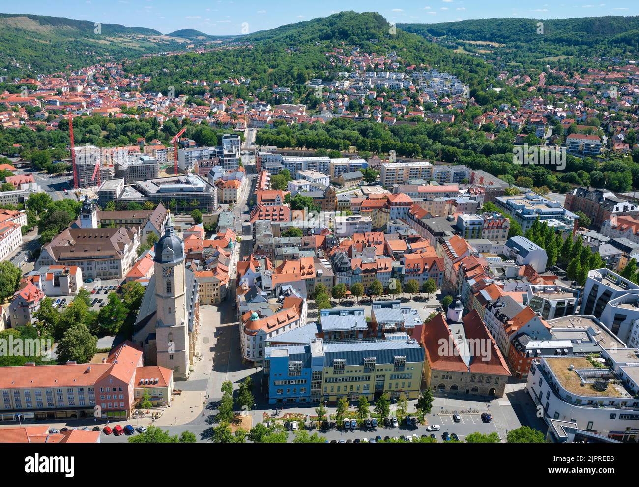Jena Old Town, view from the Jentower, Jena, Thuringia, Germany Stock ...