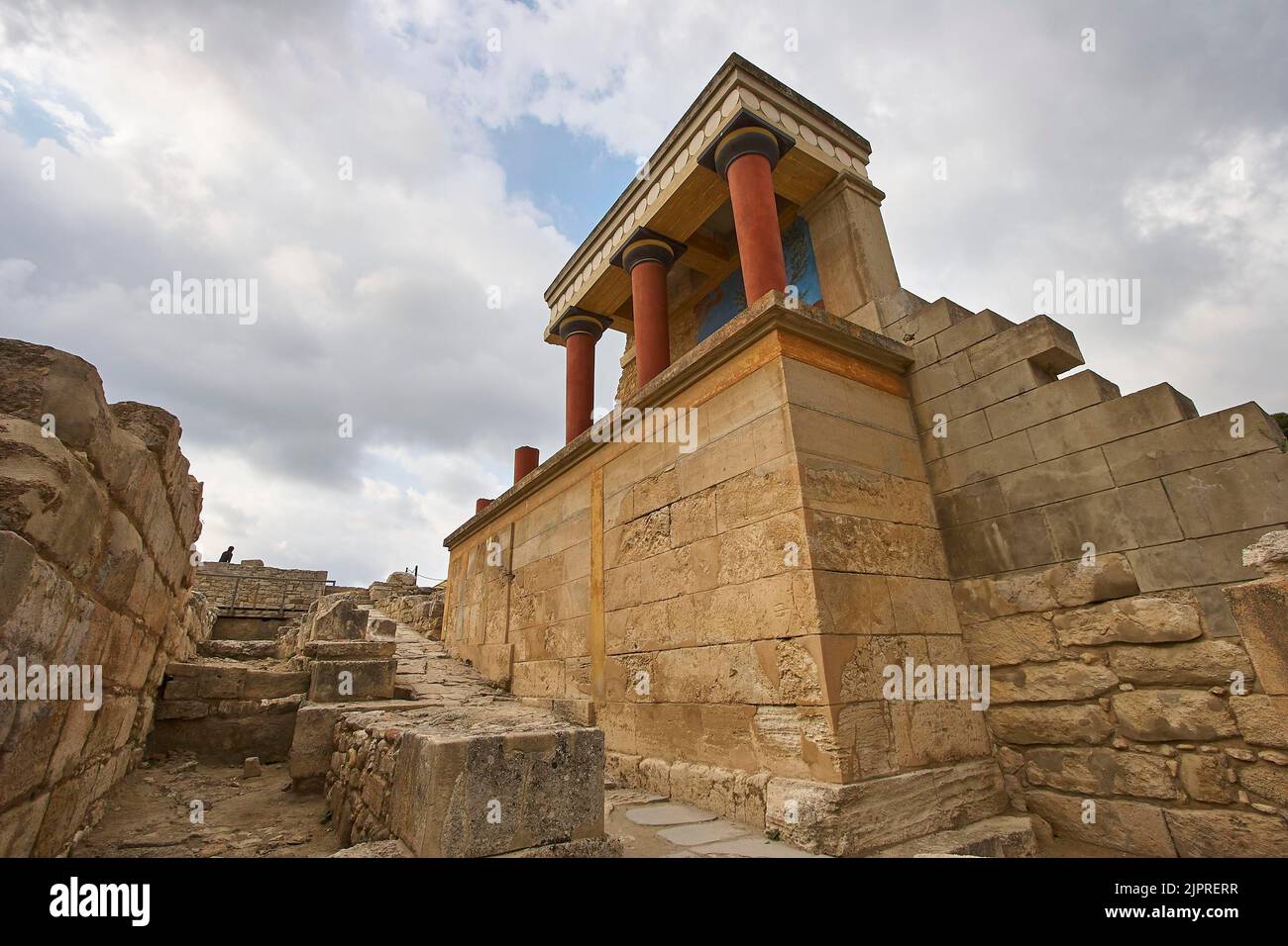 Super wide angle, cloudy sky, blue cloud gaps, morning light, corridor ...