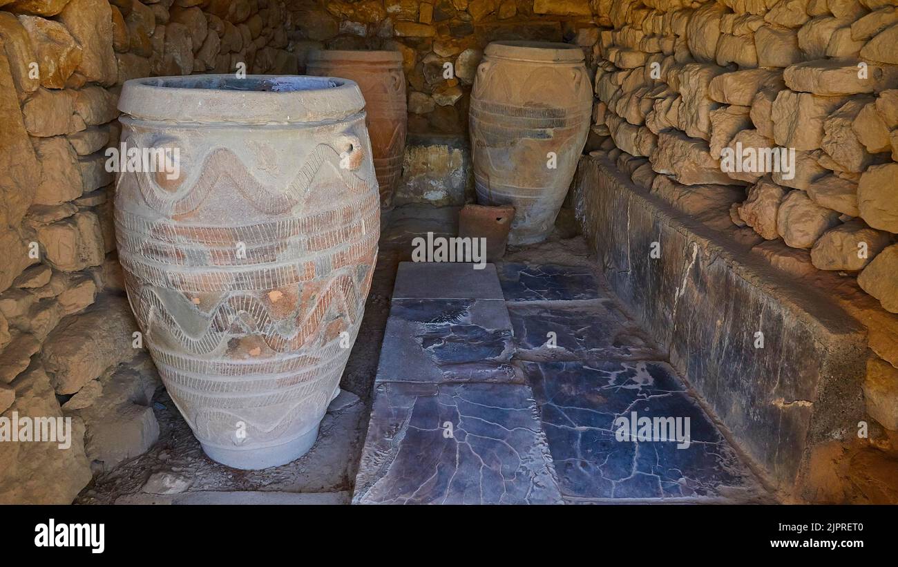 Storage room, pithoi, clay vessels, Minoan Palace of Festos, Messara ...
