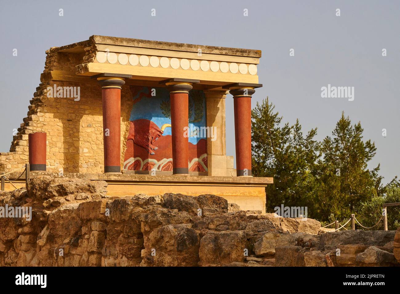 Morning light, blue cloudless sky, corridor north entrance, north ...