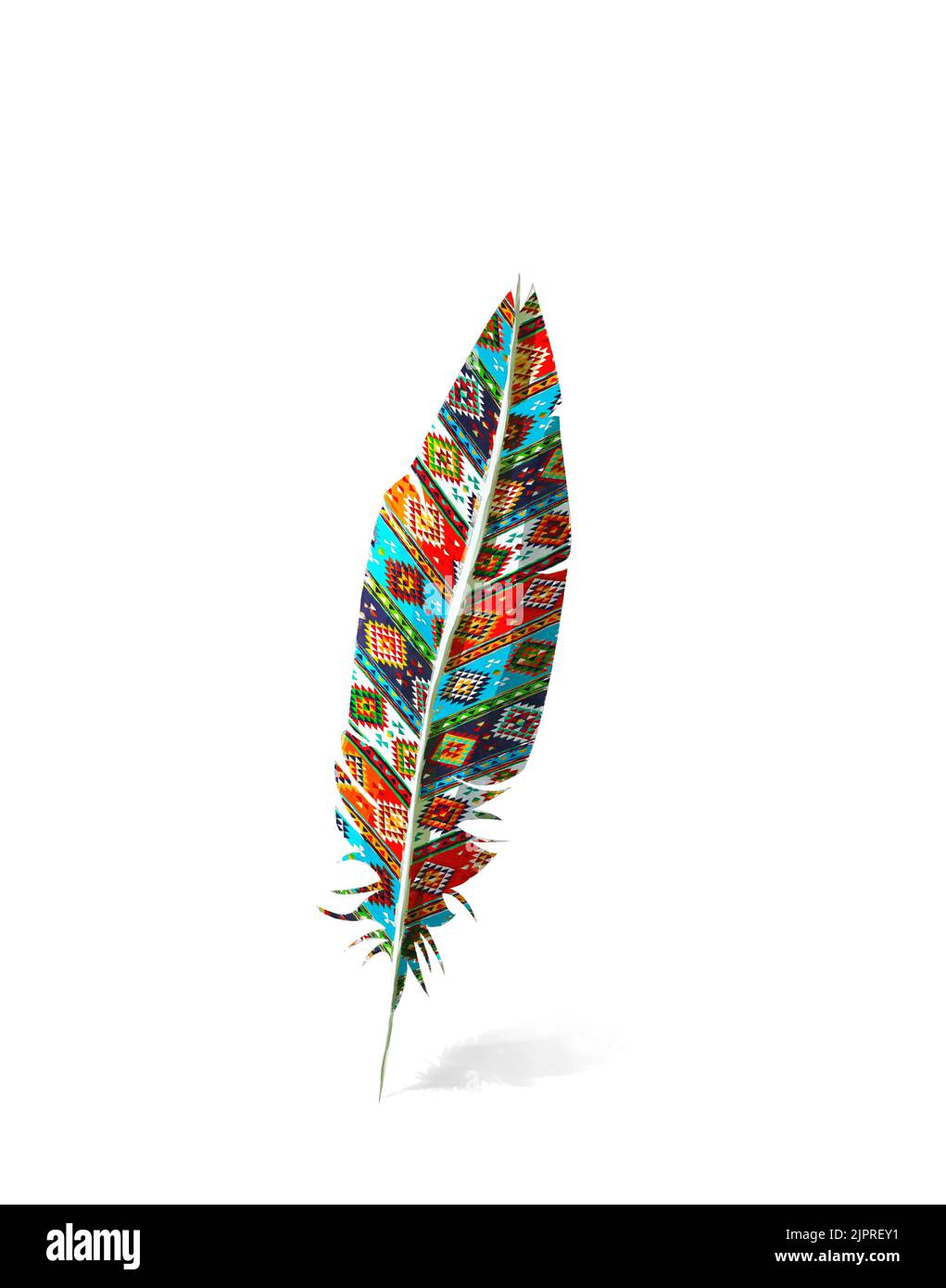 Watercolor style drawing of a American Indian fether and shaddow over ...