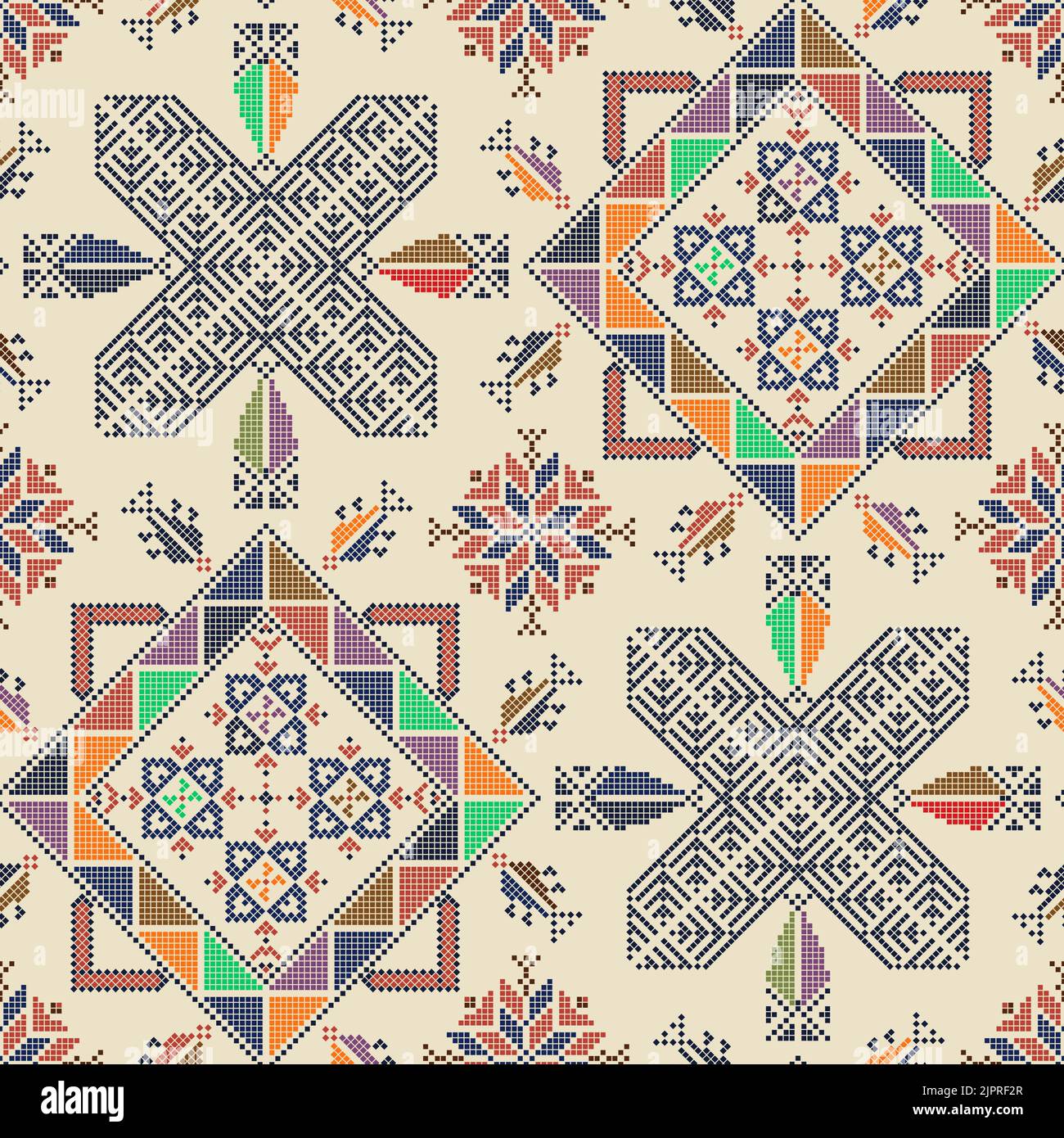 Seamless pattern design with traditional Palestinian embroidery motif ...