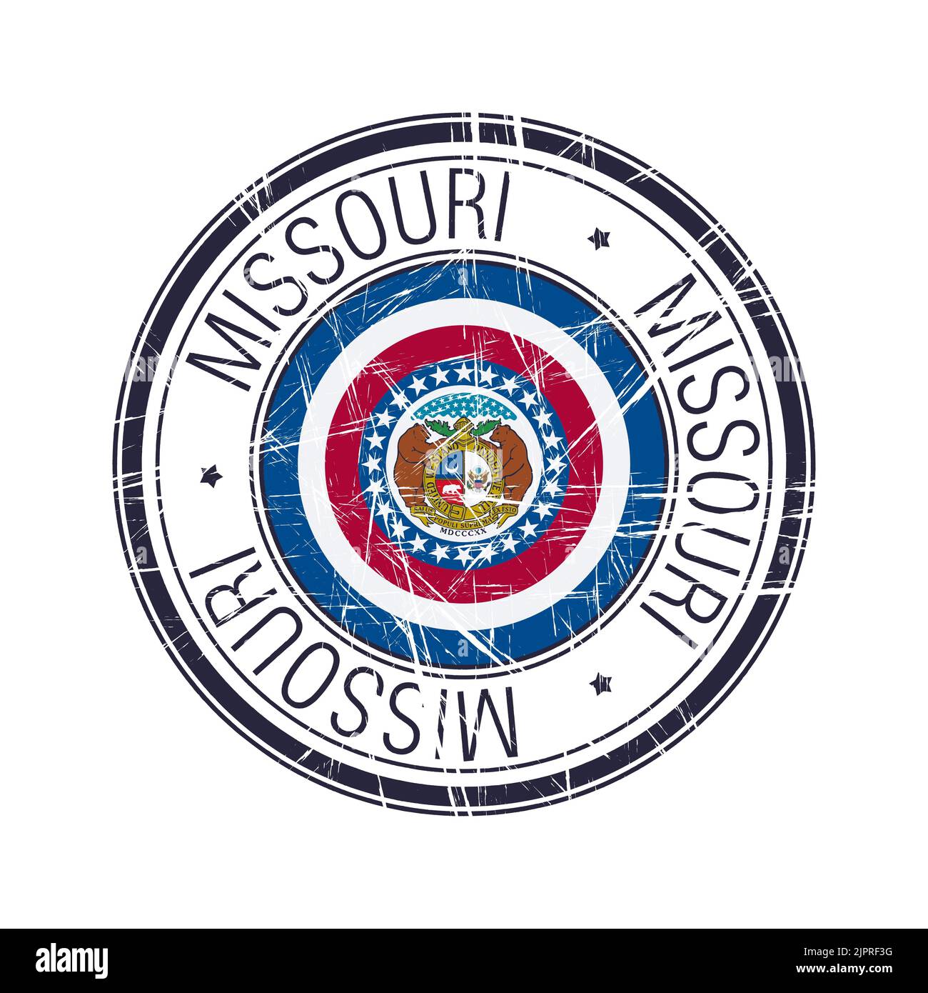 Great state of Missouri postal rubber stamp, vector object over white ...