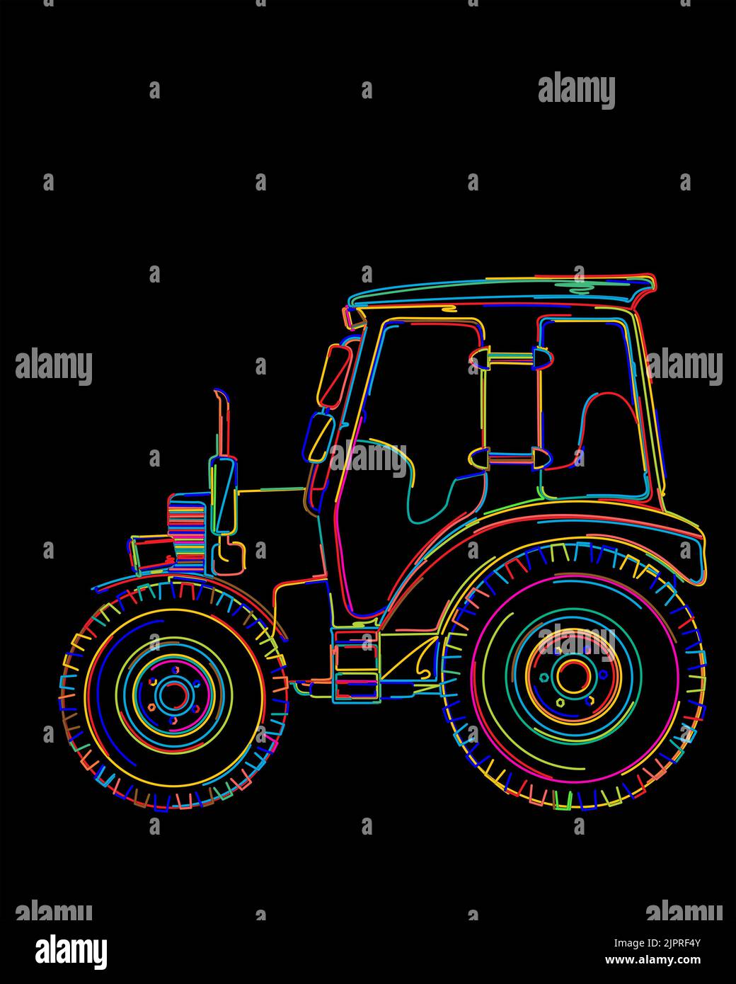 Vector illustration of colorful funky tractor over black Stock Photo ...
