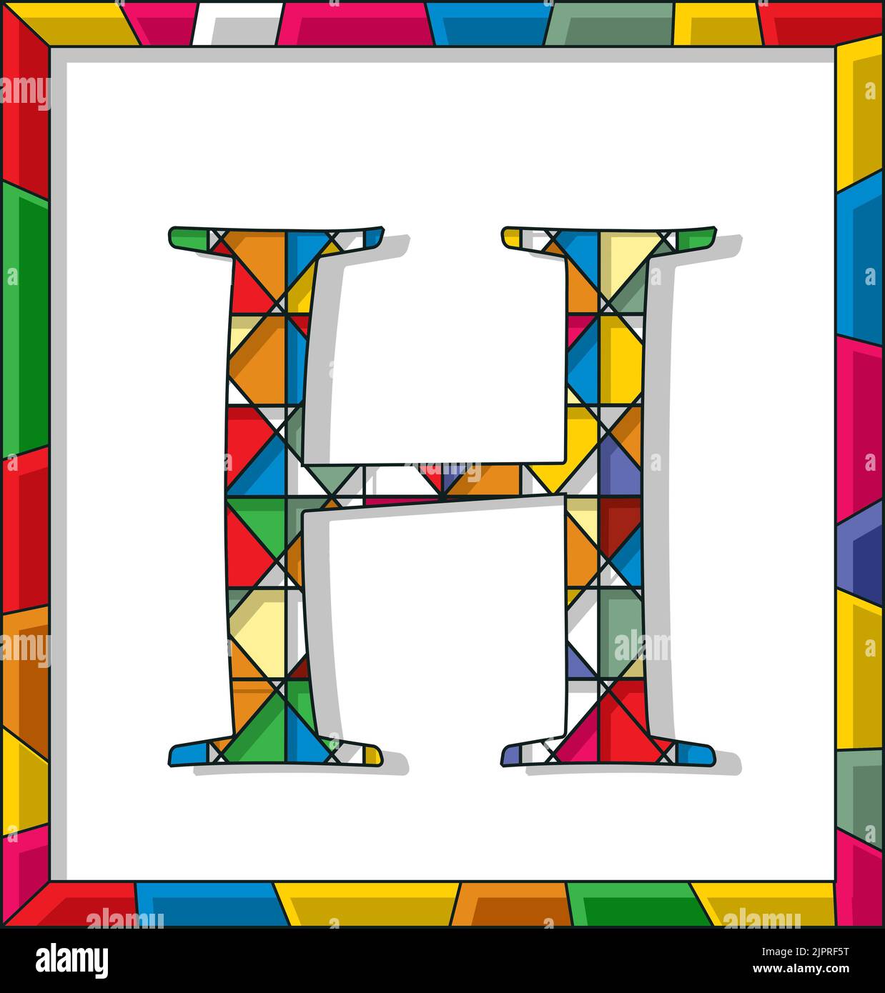 Stained glass letter H over white background, framed vector Stock Photo ...