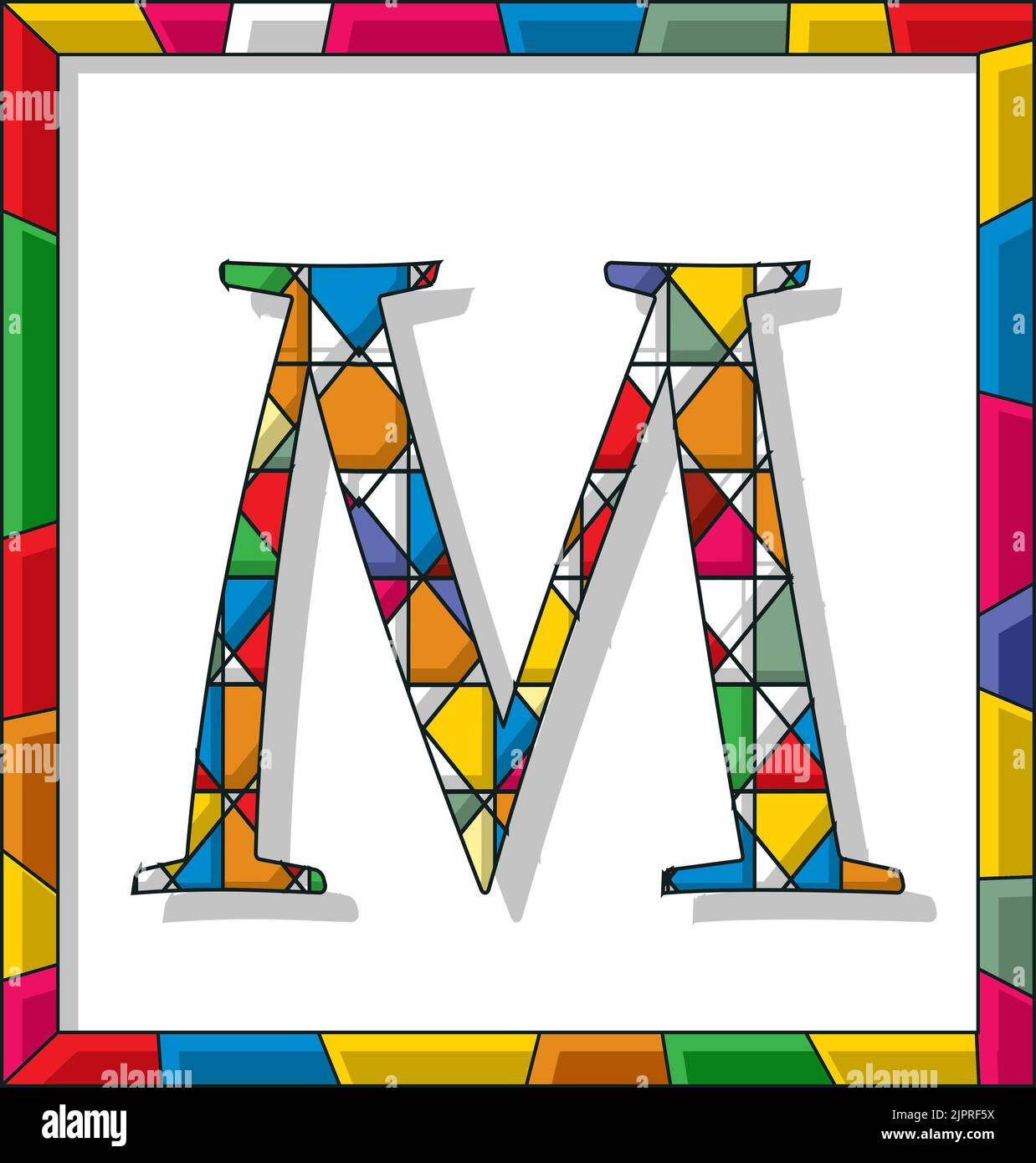 Stained glass letter M over white background, framed vector Stock Photo ...