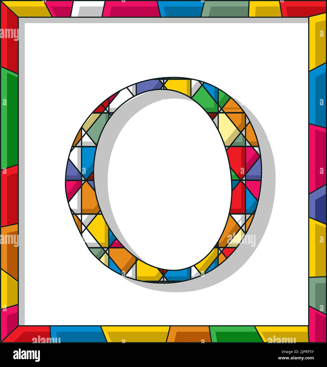 Stained glass letter O over white background, framed vector Stock Photo ...