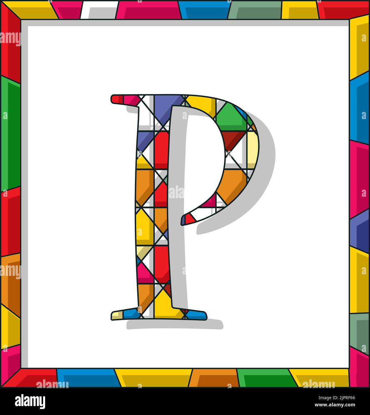 Stained glass letter P over white background, framed vector Stock Photo ...
