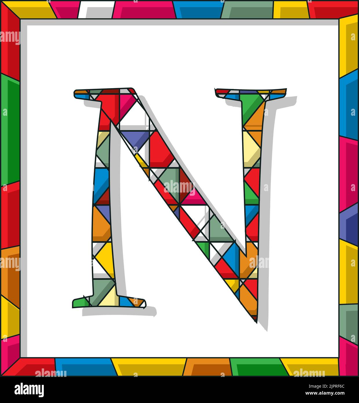Stained glass letter N over white background, framed vector Stock Photo ...