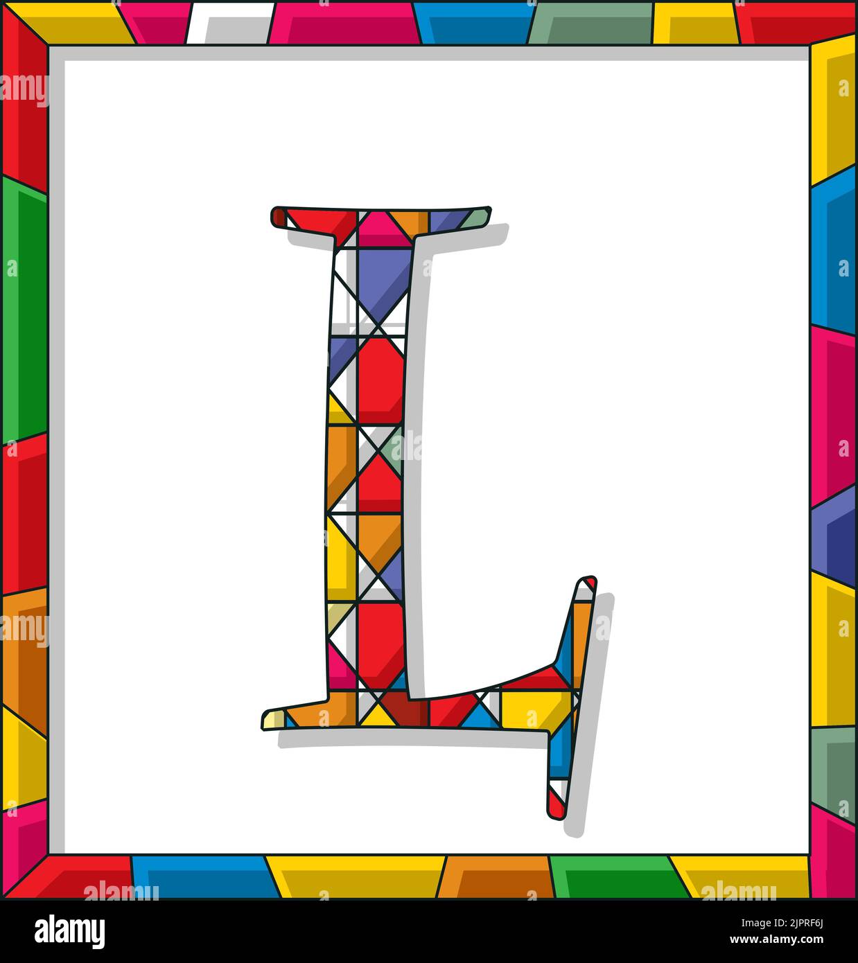 Stained glass letter L over white background, framed vector Stock Photo ...