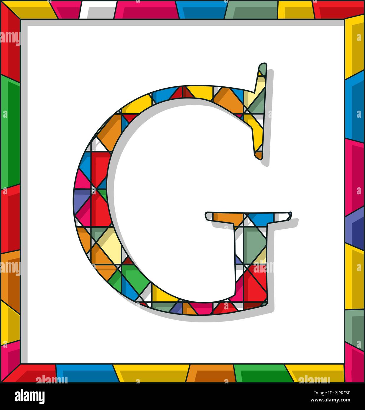 Stained glass letter G over white background, framed vector Stock Photo ...