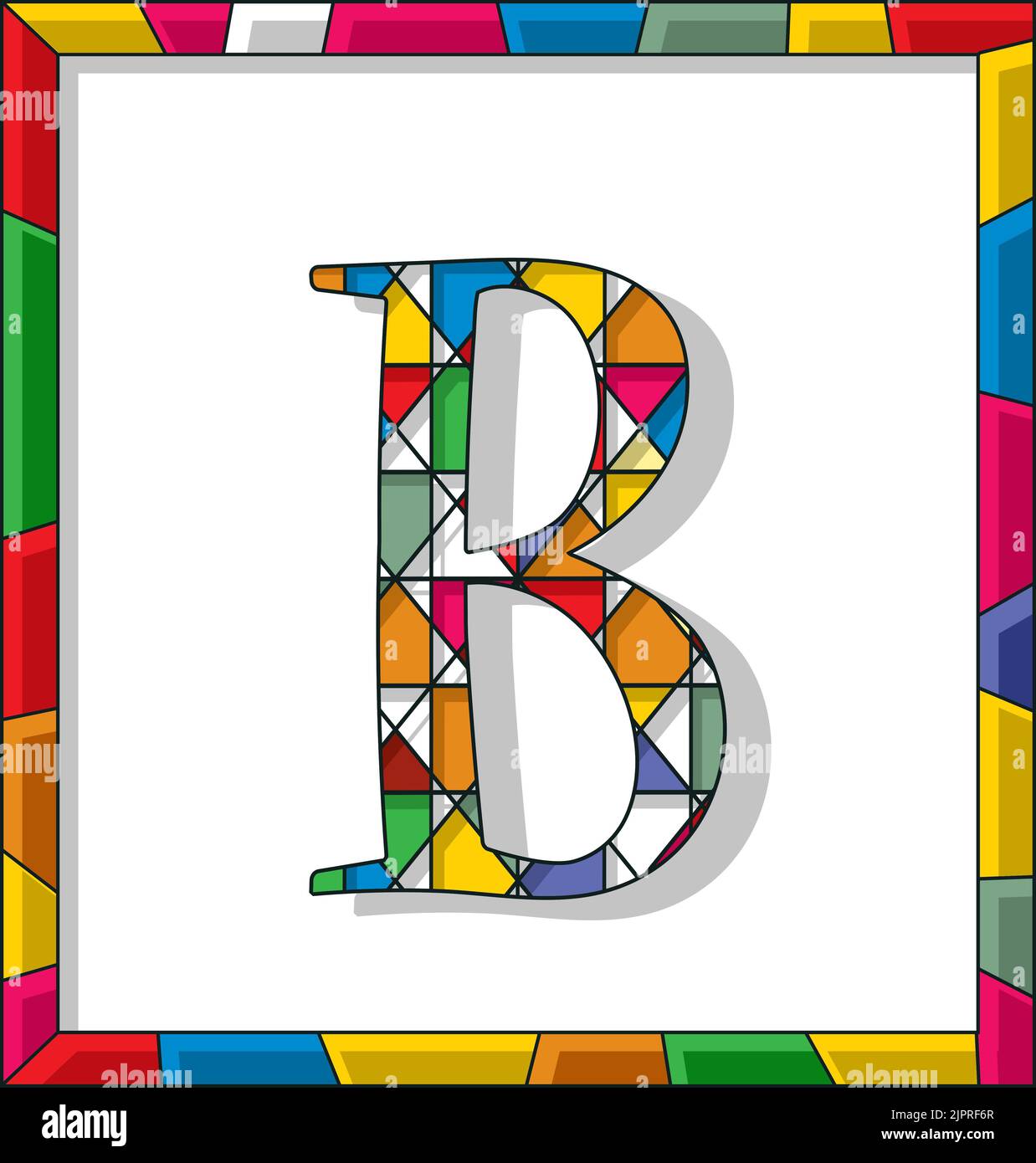 Stained glass letter B over white background, framed vector Stock Photo ...