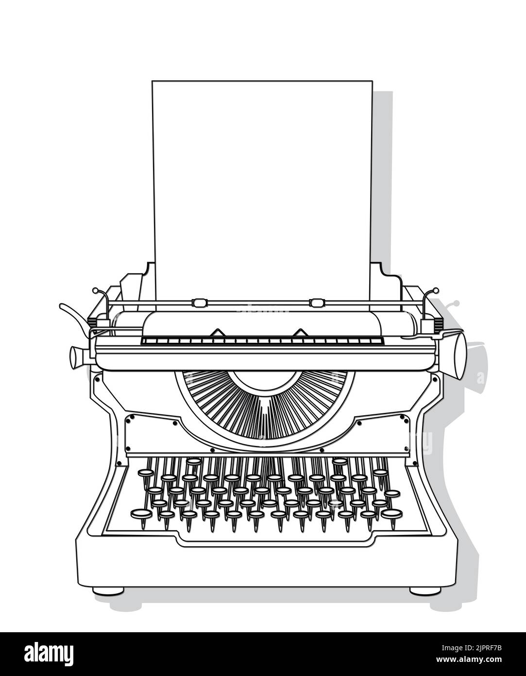 Outlined typewriter vector design, isolated and grouped objects over ...