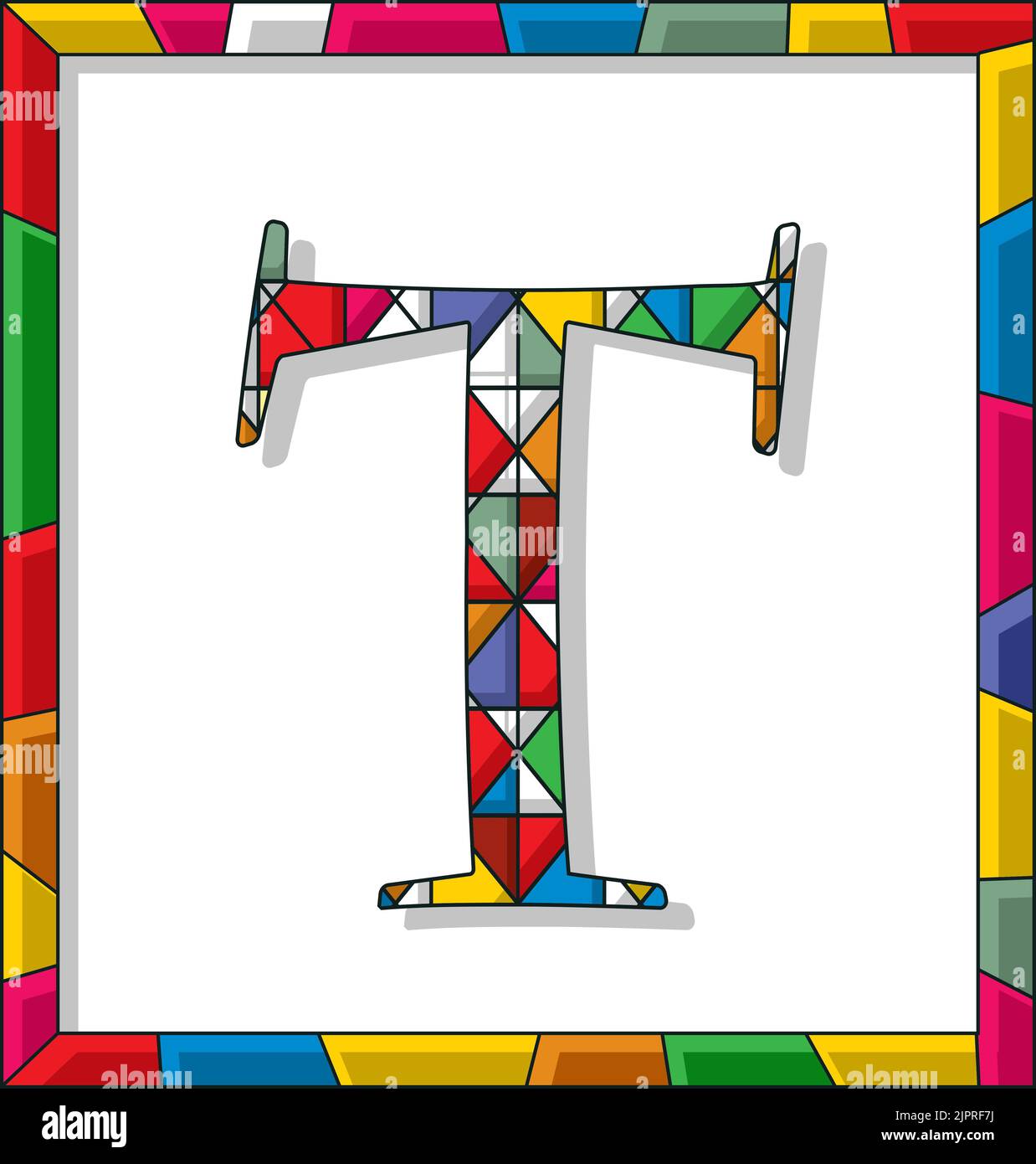 Stained glass letter T over white background, framed vector Stock Photo ...