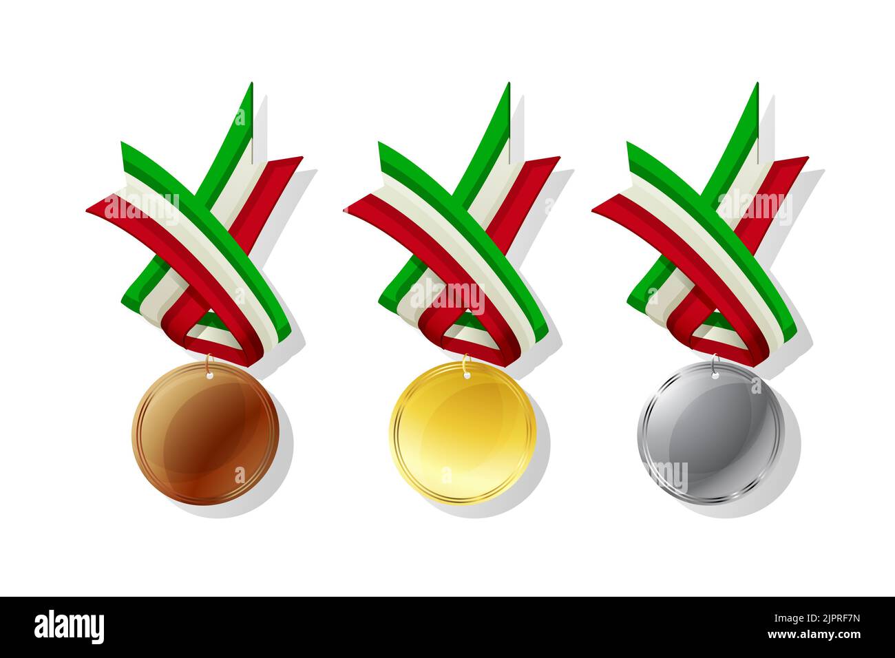 Italian medals in gold, silver and bronze with national flag. Isolated ...