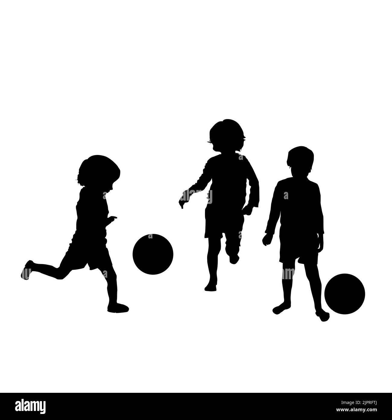 Vector silhouette of children playing soccer, isolated, grouped objects ...