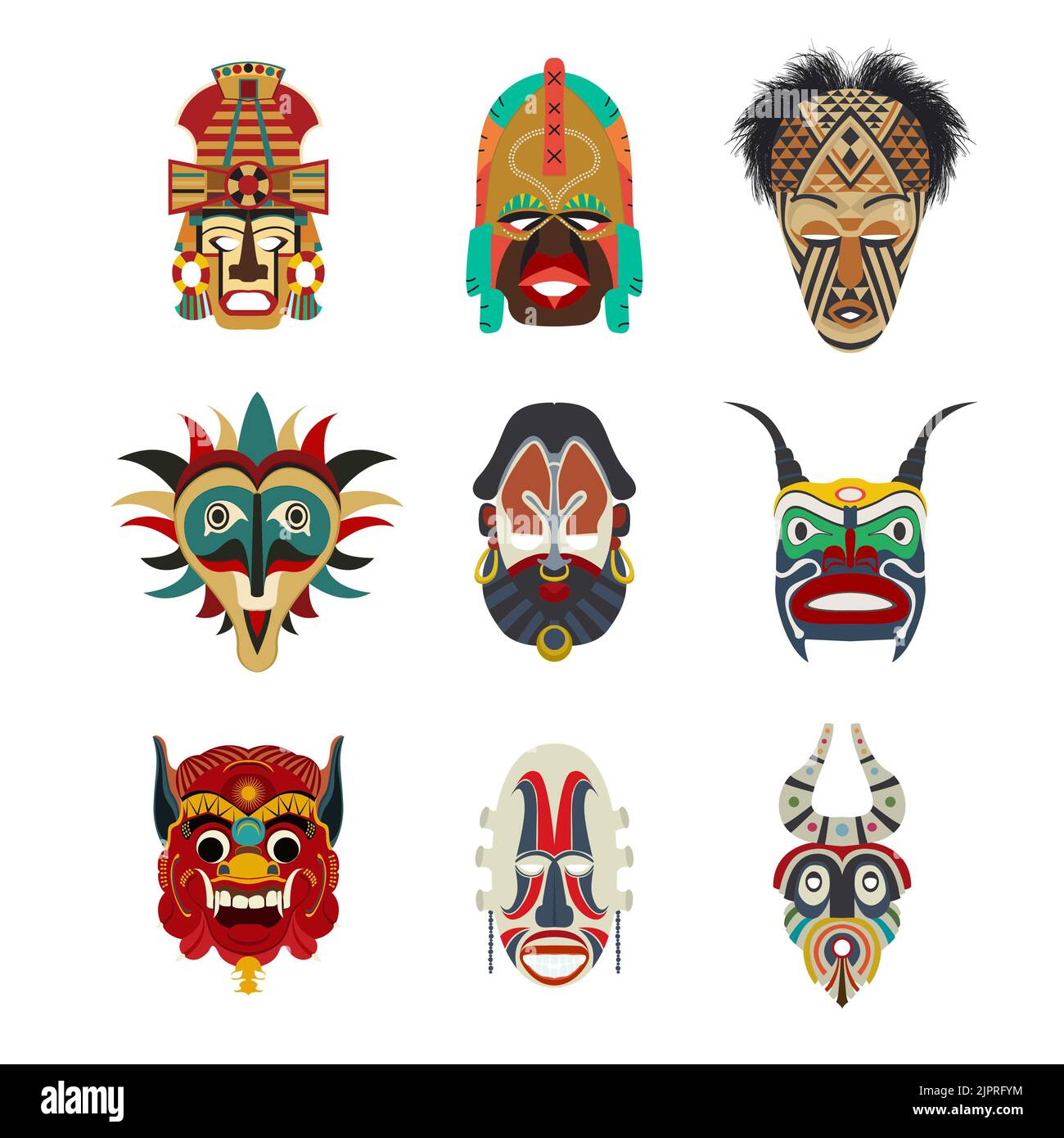 Vector tribal masks set, isolated objects over white background Stock ...