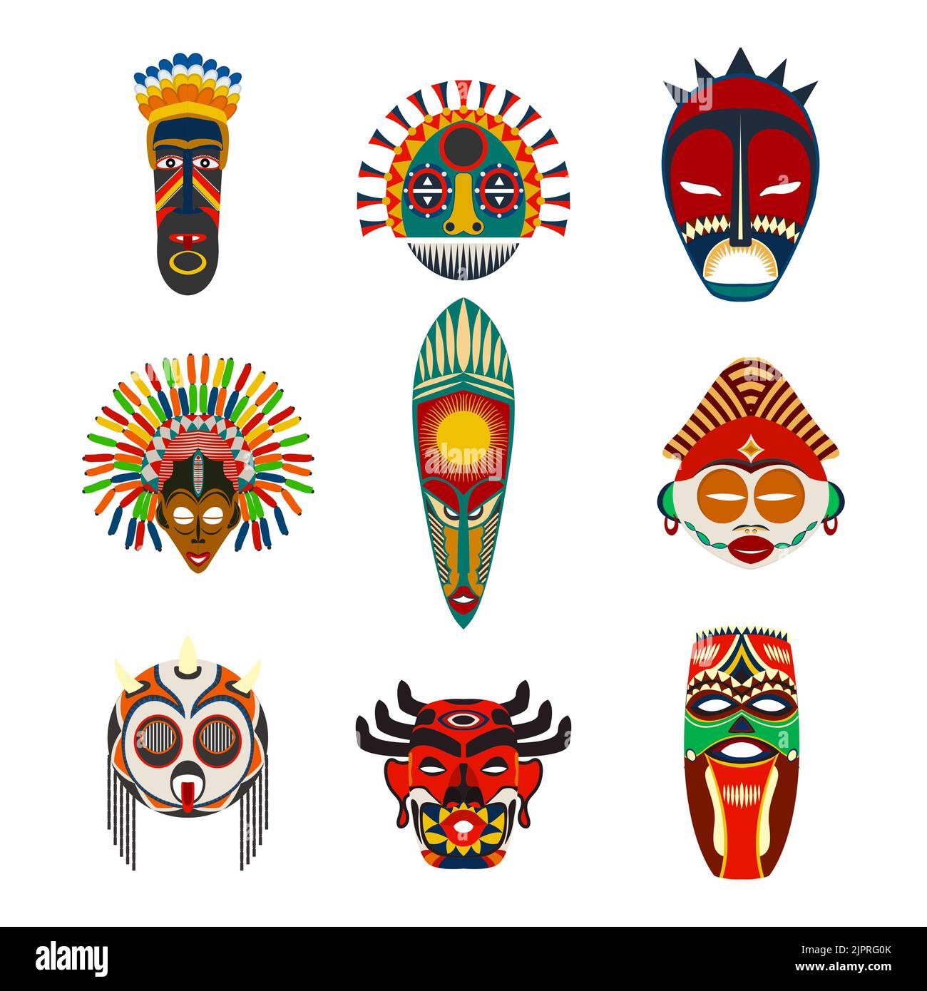 Vector tribal masks set, isolated objects over white background Stock ...