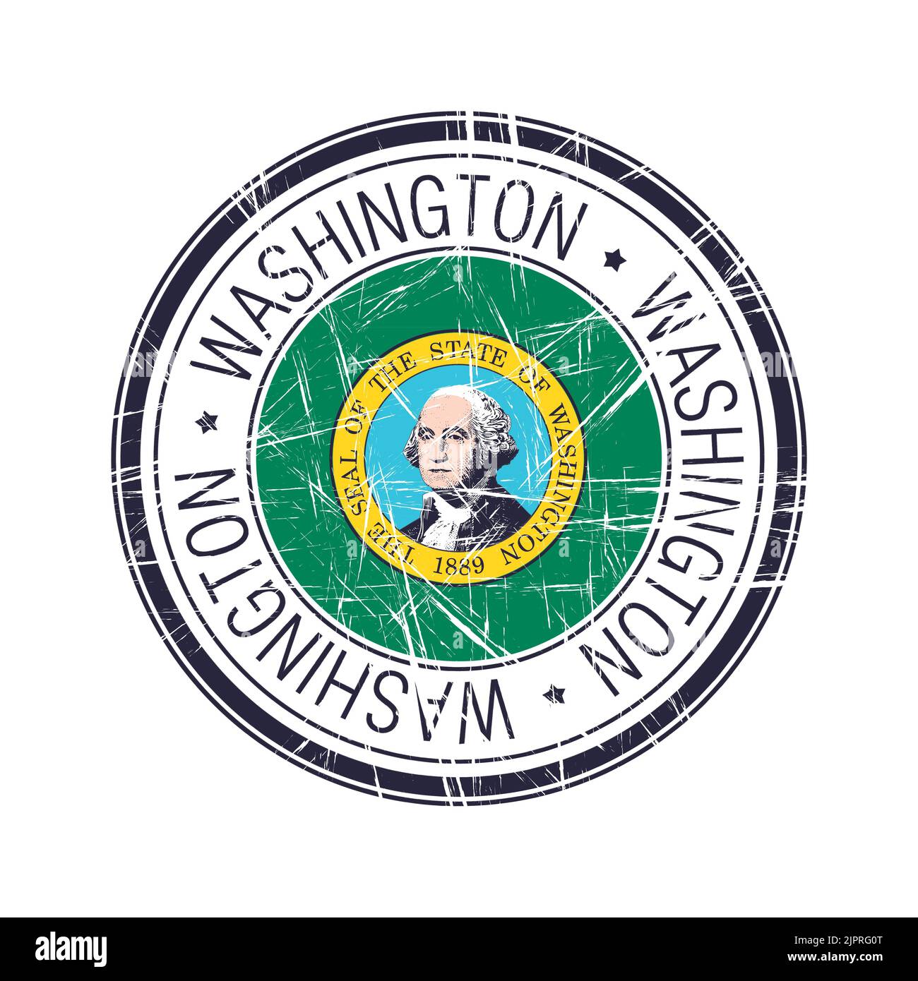 Great state of Washington postal rubber stamp, vector object over white ...