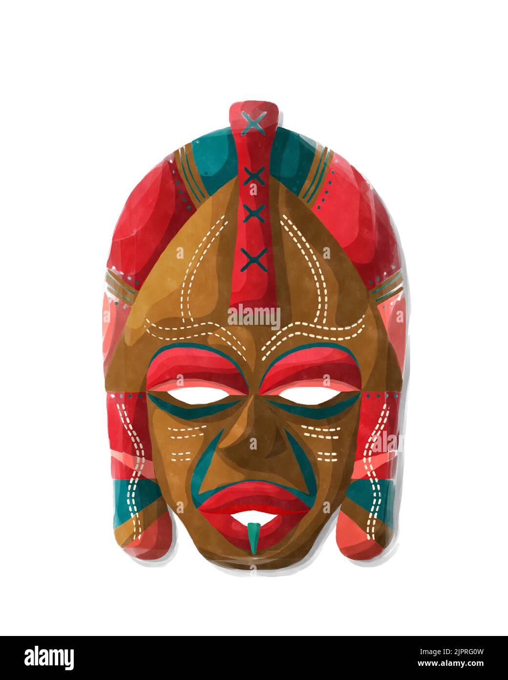 Watercolor style drawing of a tribal mask against white background ...