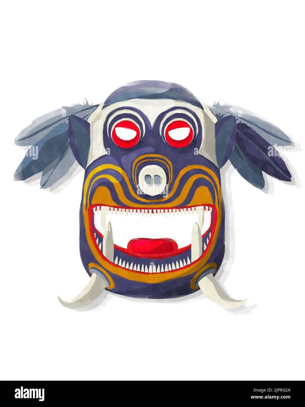 Watercolor style drawing of a tribal mask against white background ...