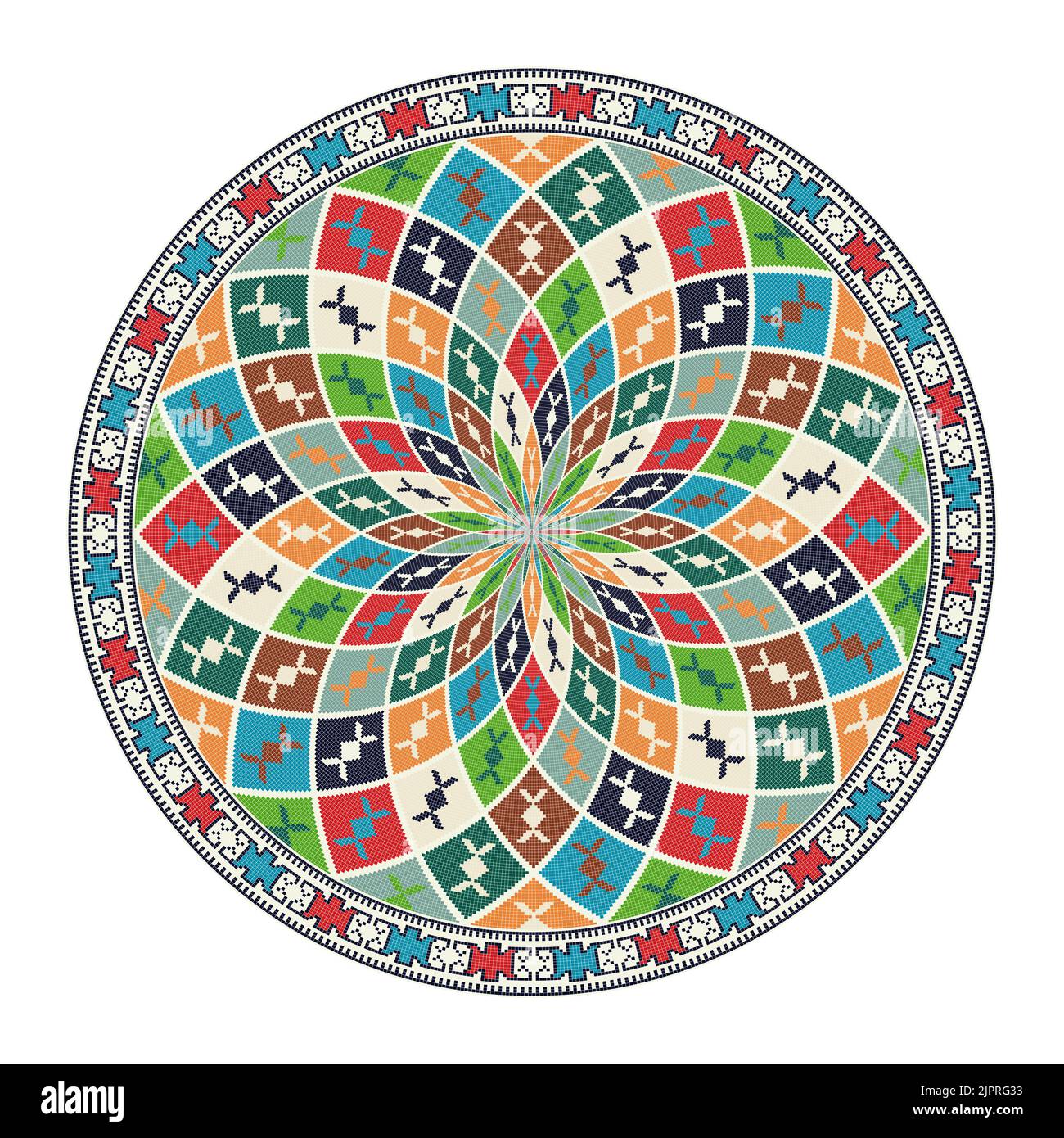 Traditional Georgian round decorative element, isolated vector over ...