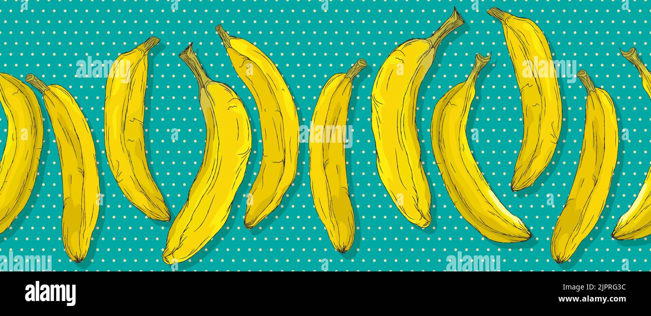 Horizontal vector banner with hand drawn ready to eat banana fruits ...