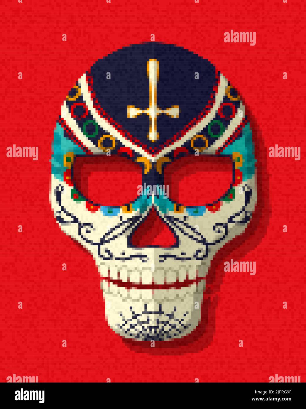 Pixel art sugar skull, vector illustration Stock Photo - Alamy