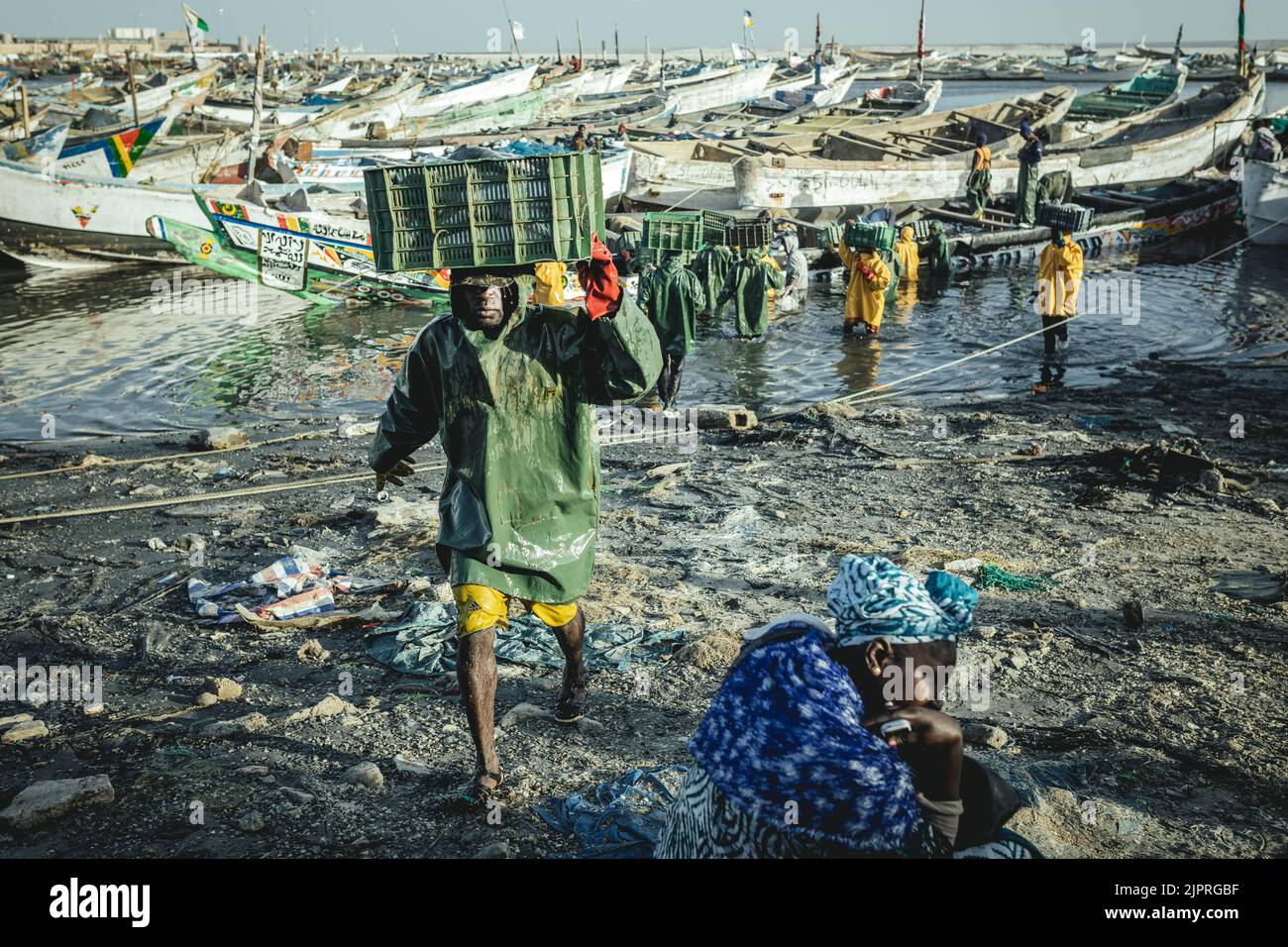 Arrival of the fishermen with the catch of the day in the harbour ...