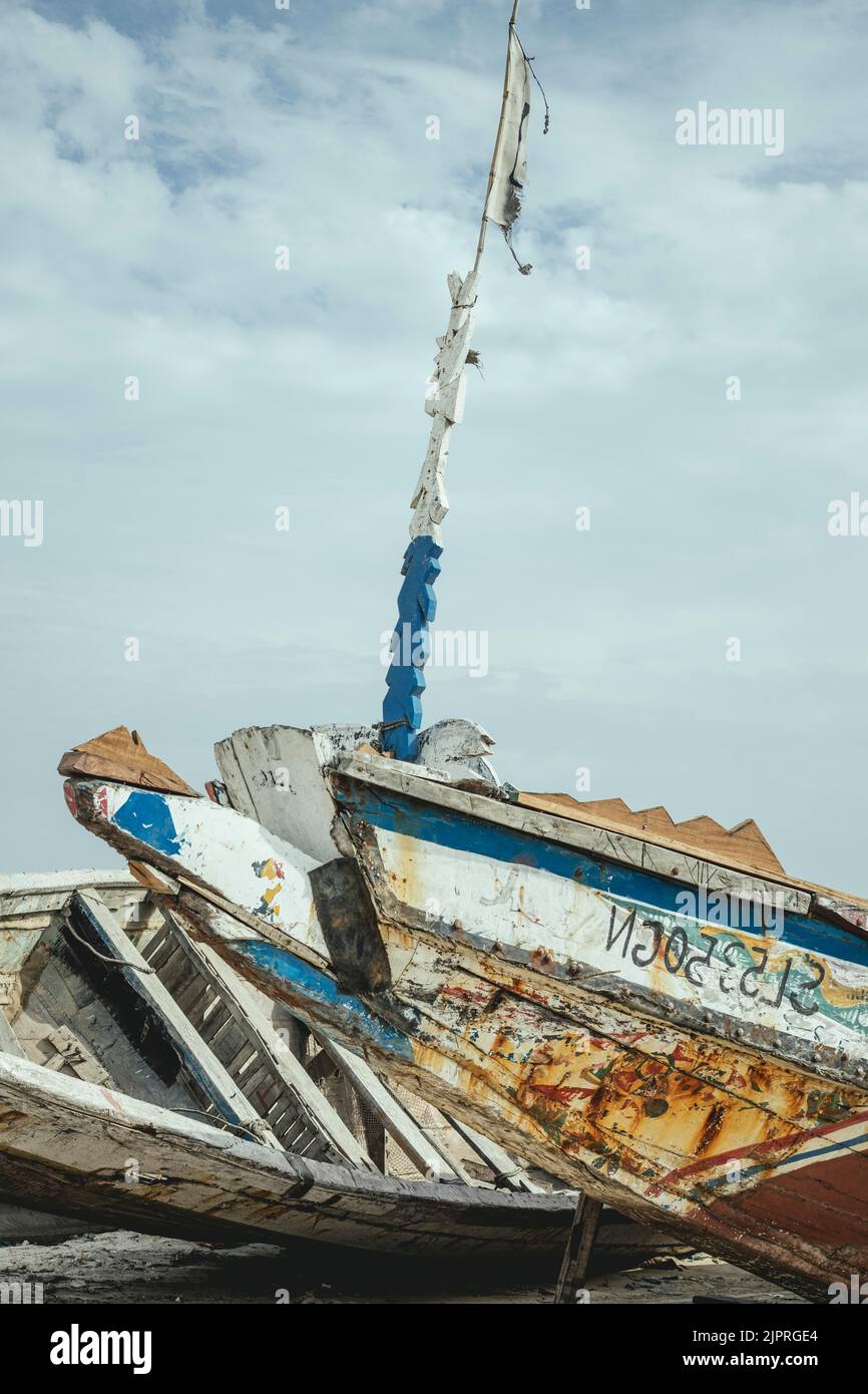 Traditional wooden pirogues, Nouadhibou, Mauritania Stock Photo - Alamy