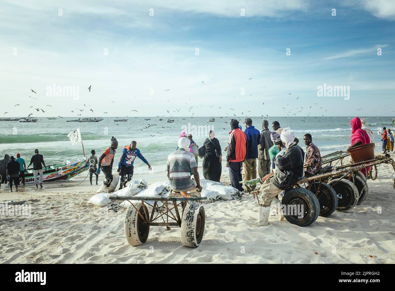 Traditional fishing beach, Plage des Pecheurs Traditionnels, arrival of ...