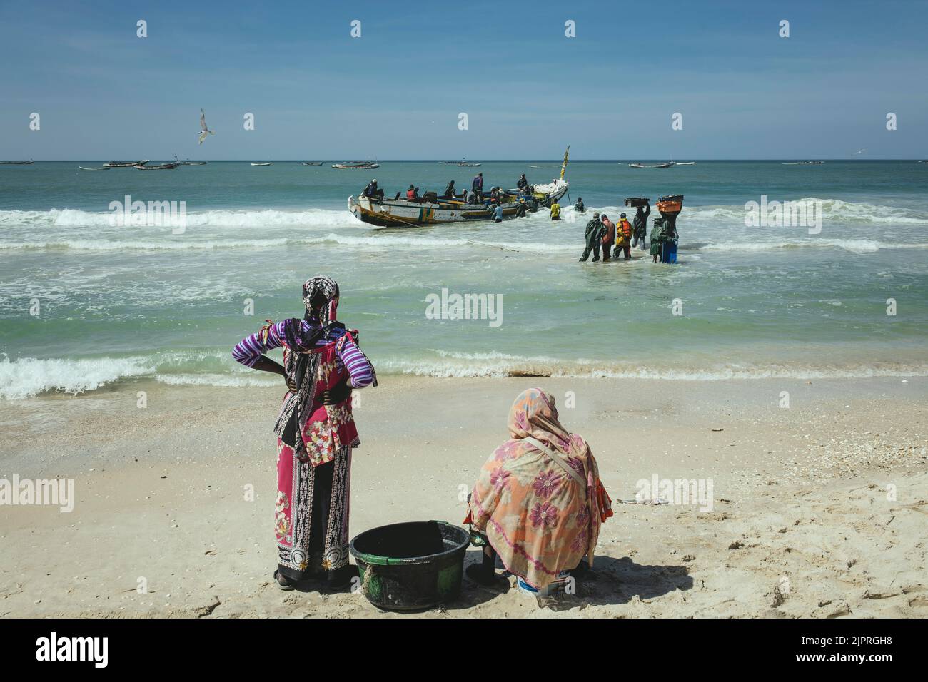 Traditional fishing beach, Plage des Pecheurs Traditionnels, arrival of ...