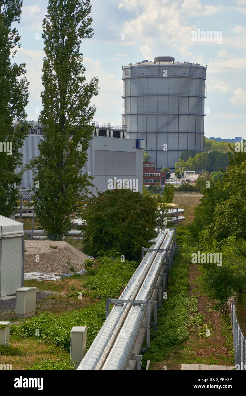 Gas tank with pipe in Europe. Landscape on sunny summer day ...