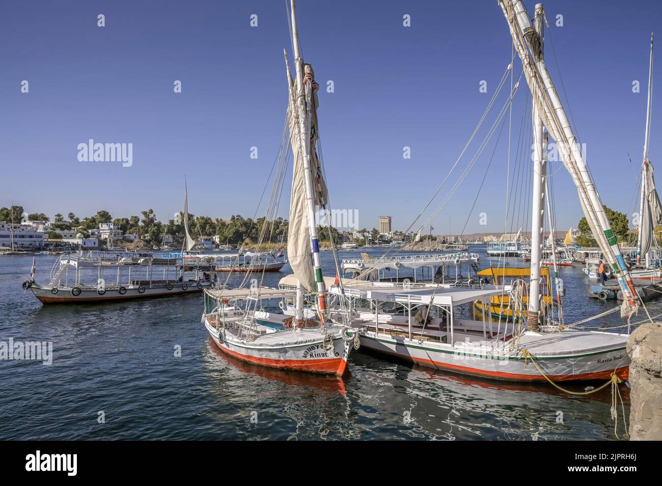 Sailing boats, excursion boats, Nile, quay, Aswan, Egypt Stock Photo ...