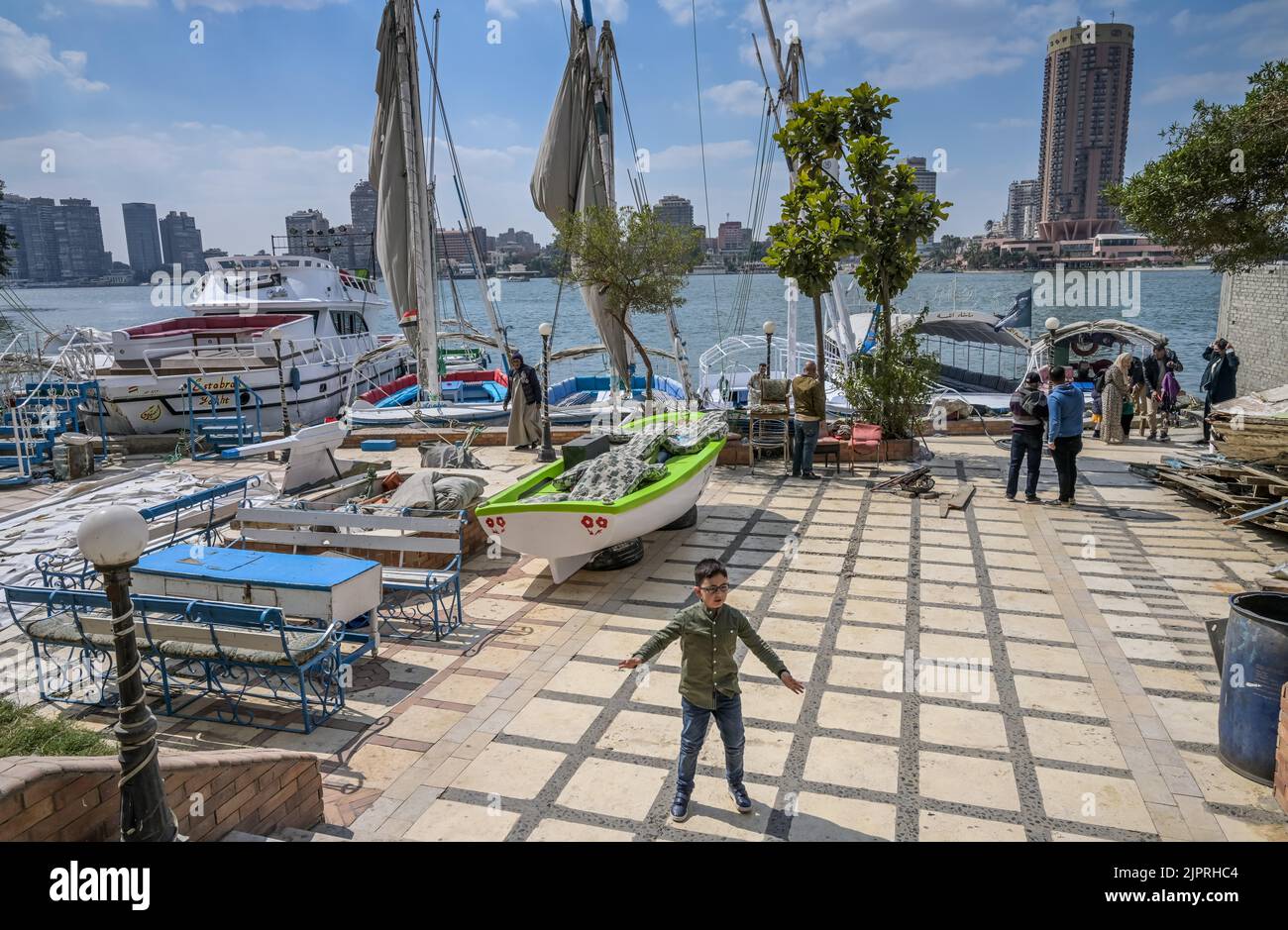 Excursion boat jetty, Ali Baba Marina, Nile, Cairo, Egypt Stock Photo ...