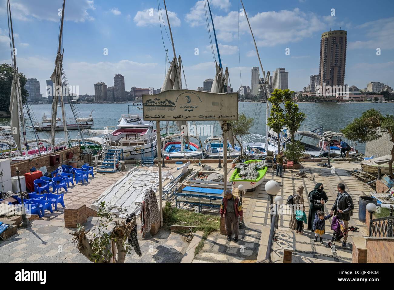 Excursion boat jetty, Ali Baba Marina, Nile, Cairo, Egypt Stock Photo ...