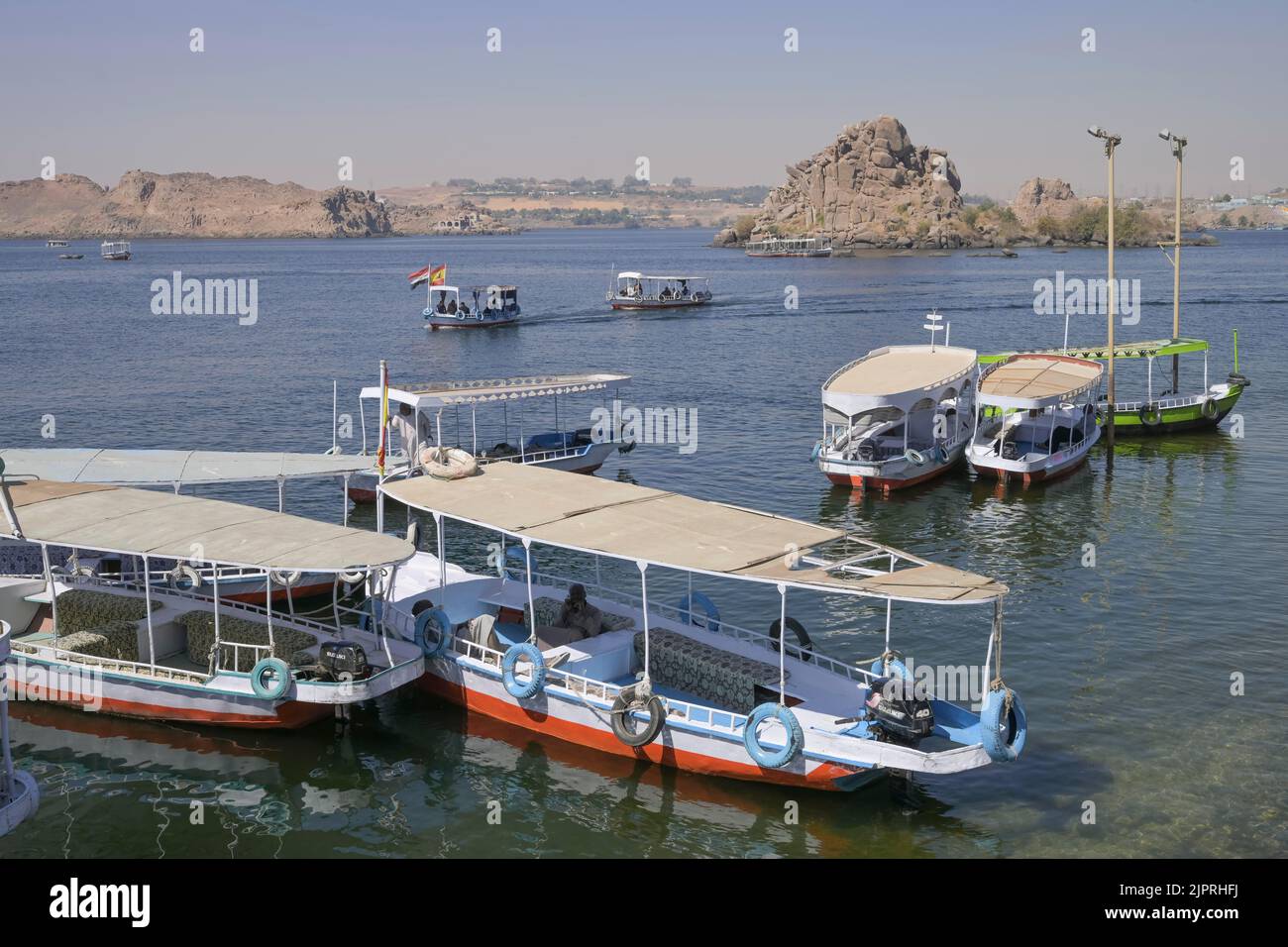 Tourist excursion boats, Philae Island, Aswan, Egypt Stock Photo - Alamy