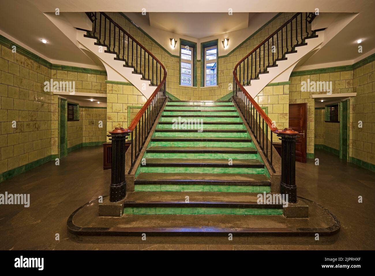Chilehaus, illuminated staircase, former office building, architect ...