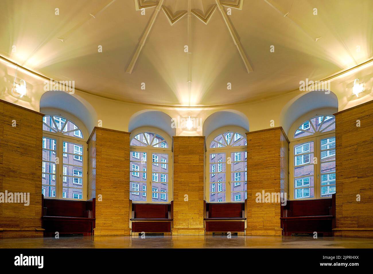 Chilehaus, illuminated staircase, former office building, architect ...