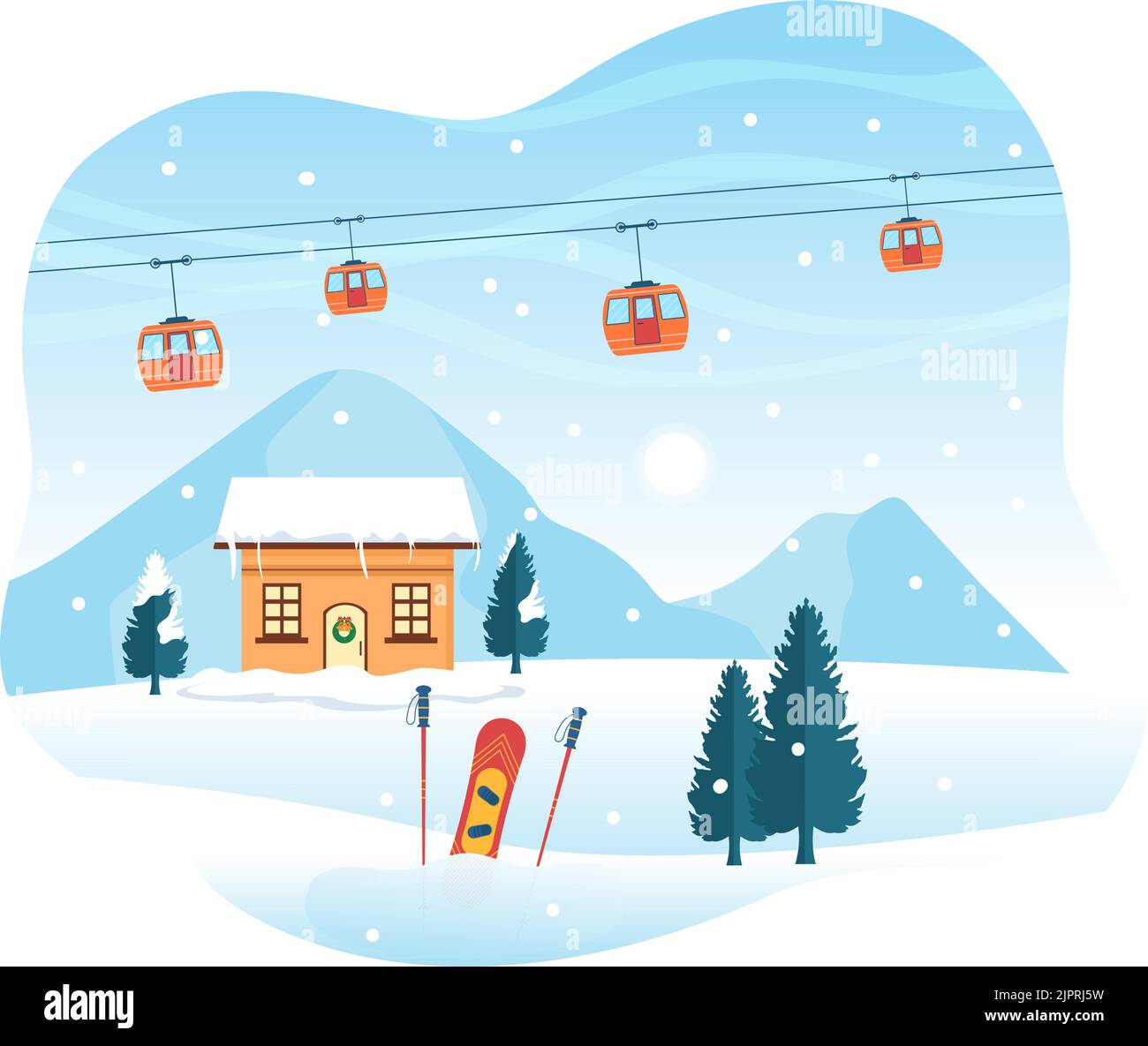 Snowboarding Hand Drawn Cartoon Flat Illustration of People in Winter ...