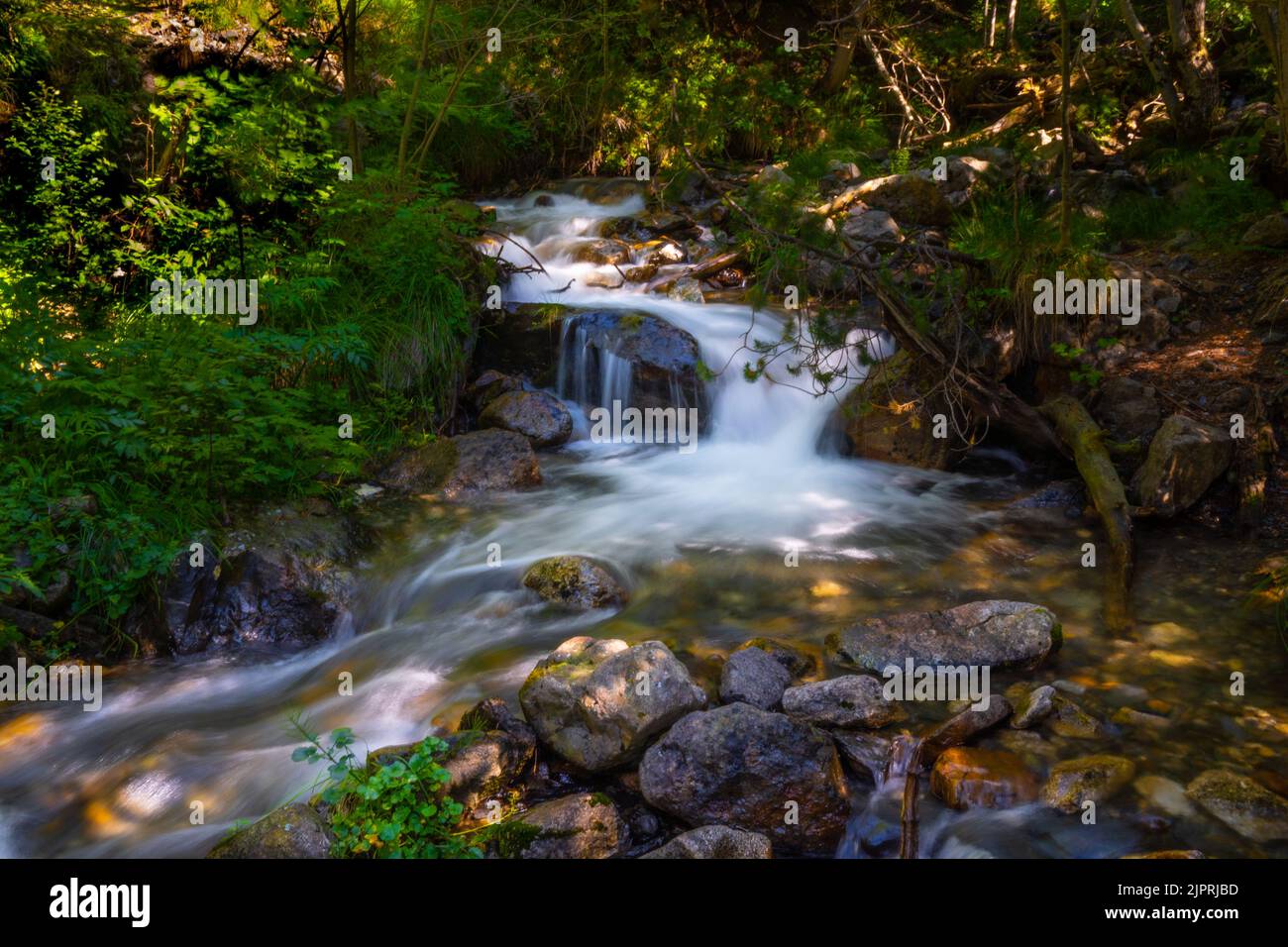 Beautiful river falling slowly down rive letting the sunlight in ...