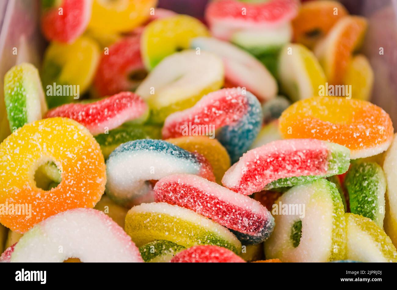 Sweet and colorful jellies candies in the shop for background Stock ...