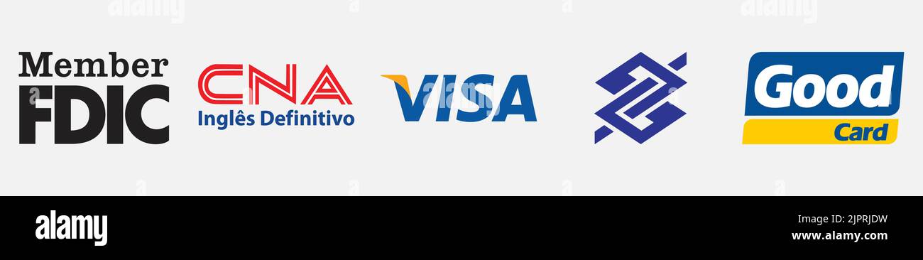 FDIC Member logo, CNA ogo, Good Card logo, Visa logo, Banco do Brasil ...